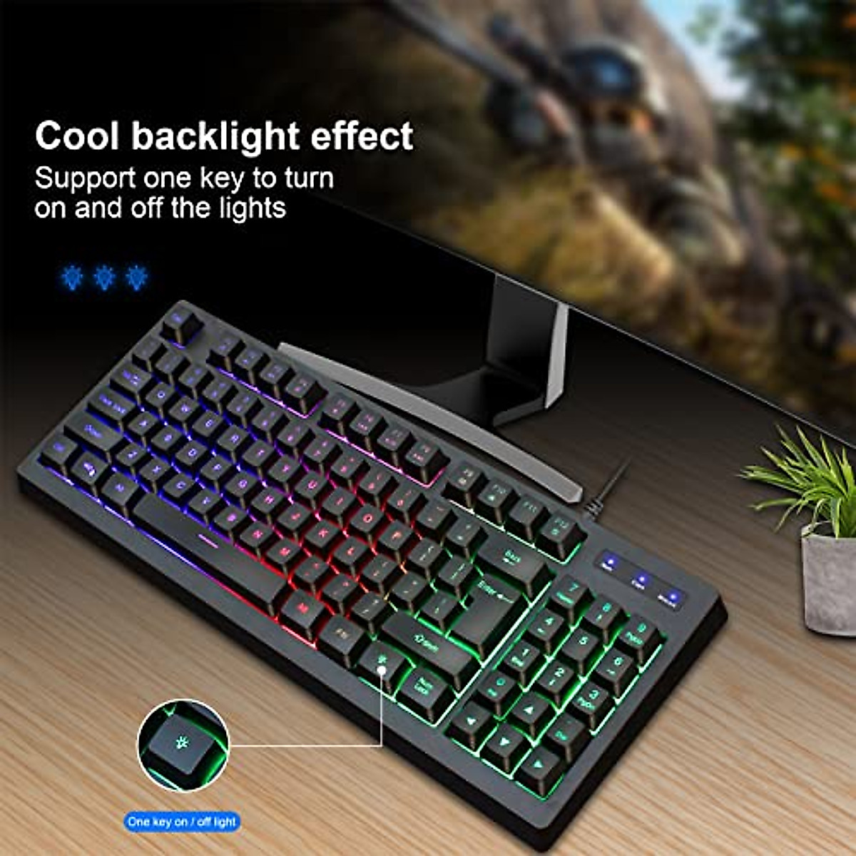 Dpofirs 89 Keys Gaming Keyboard, Waterproof Wired USB RGB Keyboard with High and Low Keycaps and Cool Lighting Effects Wired Keyboard for Windows Gaming PC