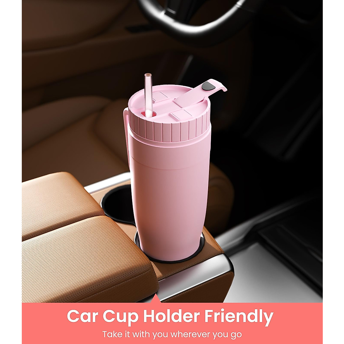 Portable Blender,MoKo 300W Portable Blender for Shakes and Smoothies,22 oz Personal Blender,Smoothie Blender with 6 Blades,BPA Free,USB Rechargeable,Handle and Straw Lid, Blender for Anywhere, Pink