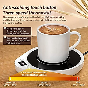 Mug Warmer, Upgrade Coffee Warmer & Cup Warmer for Desk with 3 Temperature Settings, More Hot Coffee Mug Warmer with Timer & 4H Auto Shut Off for Keep Best Flavor for Cocoa, Tea, Water, Milk