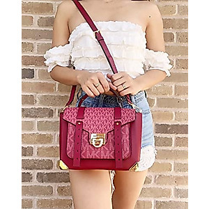 Michael Kors Manhattan Medium TH School Satchel Logo Leather Bag Mulberry Merlot