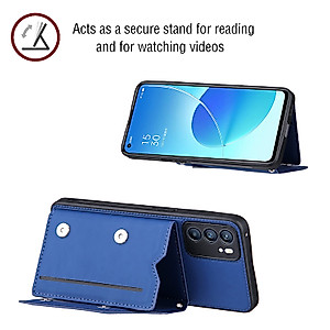 Compatible with Oppo Reno6 Pro 5G Cover Case,PU Leather Kickstand with Card Slot,Compatible with Oppo Reno 6 Pro 5G Case 2 in 1 Phone Case Cover Blue