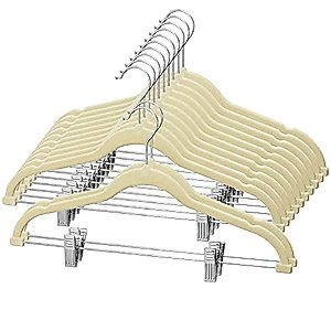 Cozymood Velvet Skirt Hangers - Pack of 24 - Velvet Hangers with Clips Ultra Thin Non Slip Velvet Pants Hangers Space Saving Clothes Hanger for Trouser, Skirts, Jeans, Dress (Beige)