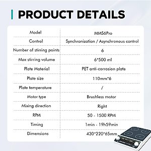 LAB FISH Laboratory Digital Multi Place Magnetic Stirrer Speed 50-1500RPM 6x500ML Position Stir Plate Synchronization & Asynchronous Control Timing for Lab