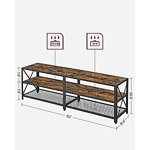 VASAGLE TV Stand for TV up to 70 Inches, TV Table, Entertainment Center, 3-Tier TV Console, Steel Frame, Industrial Style, for Living Room, Rustic Brown and Black ULTV095B01