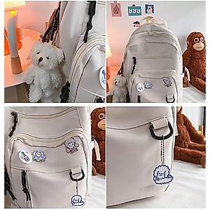 Aesthetic Backpack Cute Kawaii Backpack with Pins and Pendant Laptop Bag Casual Daypack for Women (Black,One Size)