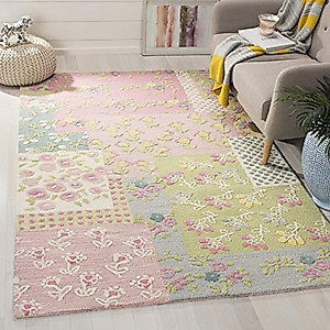 SAFAVIEH Kids Collection Accent Rug - 2' x 3', Pink & Multi, Handmade Floral Patchwork Wool, Ideal for High Traffic Areas in Entryway, Living Room, Bedroom (SFK321A)
