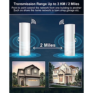 Wireless Bridge, bluedery 5.8G Outdoor CPE Point to Point Long Range Access with 14DBi High Gain Antenna, PoE Adapter, 2 RJ45 LAN Ethernet Port, 2-Pack