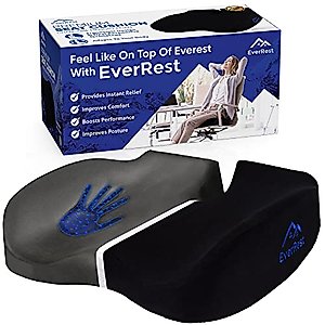 EVERREST Seat Cushion for Office Chair Plus Size - Firm Extra Wide Large Memory Foam Pillow for Tailbone, Coccyx, Sciatica, Back Pain Relief – Thick Pad for Long Hours Sitting, Gaming