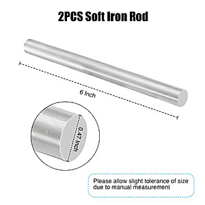 JECROISTOI Soft Iron Rod - 0.47" Diameter x 6''L, 2 PCS Iron Rods, Ideal Core for Making Electromagnets