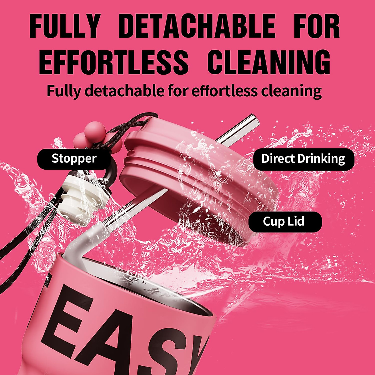 GOOM 18oz Travel Coffee Mug Tumbler with Lid and Straw, 18/10 Stainless Steel, 6-Layer Insulation, Spill Proof, Leak Proof Tumbler with Straw Mouth Rotary Lock, Coffee Mugs for Women - Hot Pink