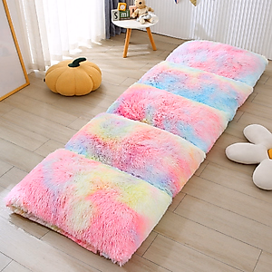 Mengersi Velvet Floor Pillows,Faux Fur Tie Dye Pillow Bed Floor Lounger Cover,Sleeping Mat for Girls Teen Toddler,Pillow Lounger for Reading Playing Games Party,Requires 5 Pillows(King,Pink)