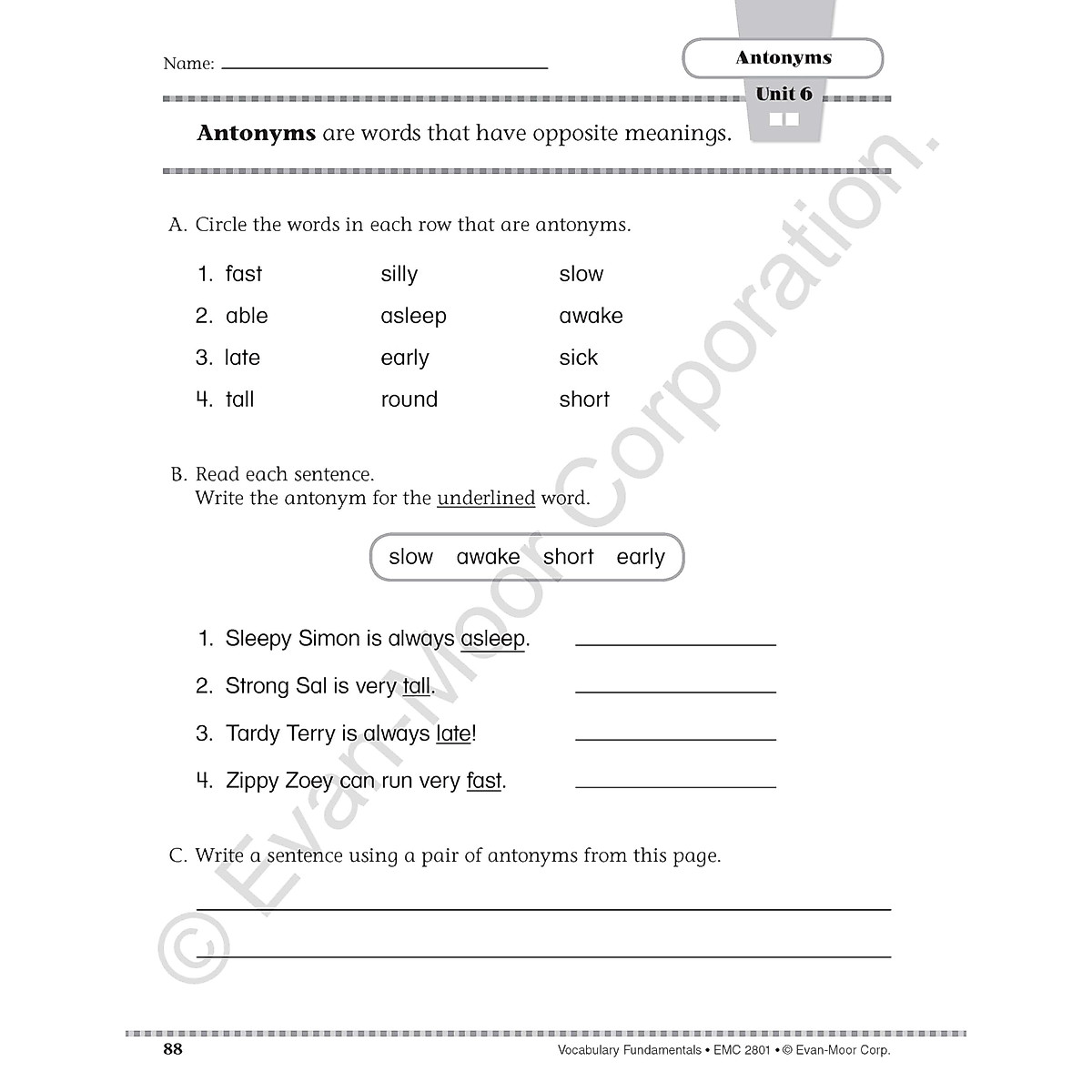 Vocabulary Fundamentals, Grade 1 Teacher Resource