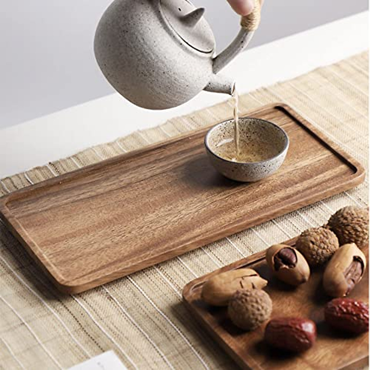 13.8 Inch Solid Wood Serving Platters and Trays of Natural Acacia Wood with Edge,Rectangular Avoid Sliding and Spilling Food