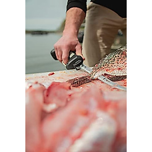 Old Timer Cordless Electric Fillet Knife with 8in Fully Serrated Stainless-Steel Blade, Trigger Lock, Rechargeable Battery, and Self Draining Case for Fishing, Meat Carving, Filleting, and Outdoors