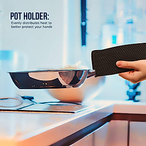 KITCHENATICS Trivets for Hot Dishes, Silicone Trivets for Hot Pots & Pans, Hot Pads for Kitchen, Pot Holders for Kitchen Heat Resistant Mats for Countertop, Silicone Trivet Mat Hot Plates, Black 4Pcs