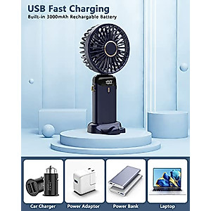 JANREAY Mini Handheld Fan, USB Desk Fan, Small Personal Portable Table Fan 5 Speed with USB Rechargeable Battery Operated Cooling Folding Electric Fan for Travel Office Room Household (Blue)…