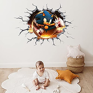 Sonic Wall Decals Realistic 3D Cartoon Wall Stickers Vinyl Poster Mural for Kids Palyroom Nursery Living Room Bedroom Self-Adhesive Wall Decoration Gift Supplies (15.7 X 23.6 in)