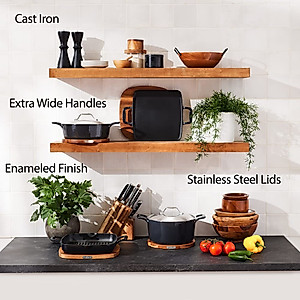 All-Clad Cast Iron Enameled Dutch Oven with Acacia Trivet 6 Quart Induction Oven Broiler Safe 650F Pots and Pans, Cookware Black