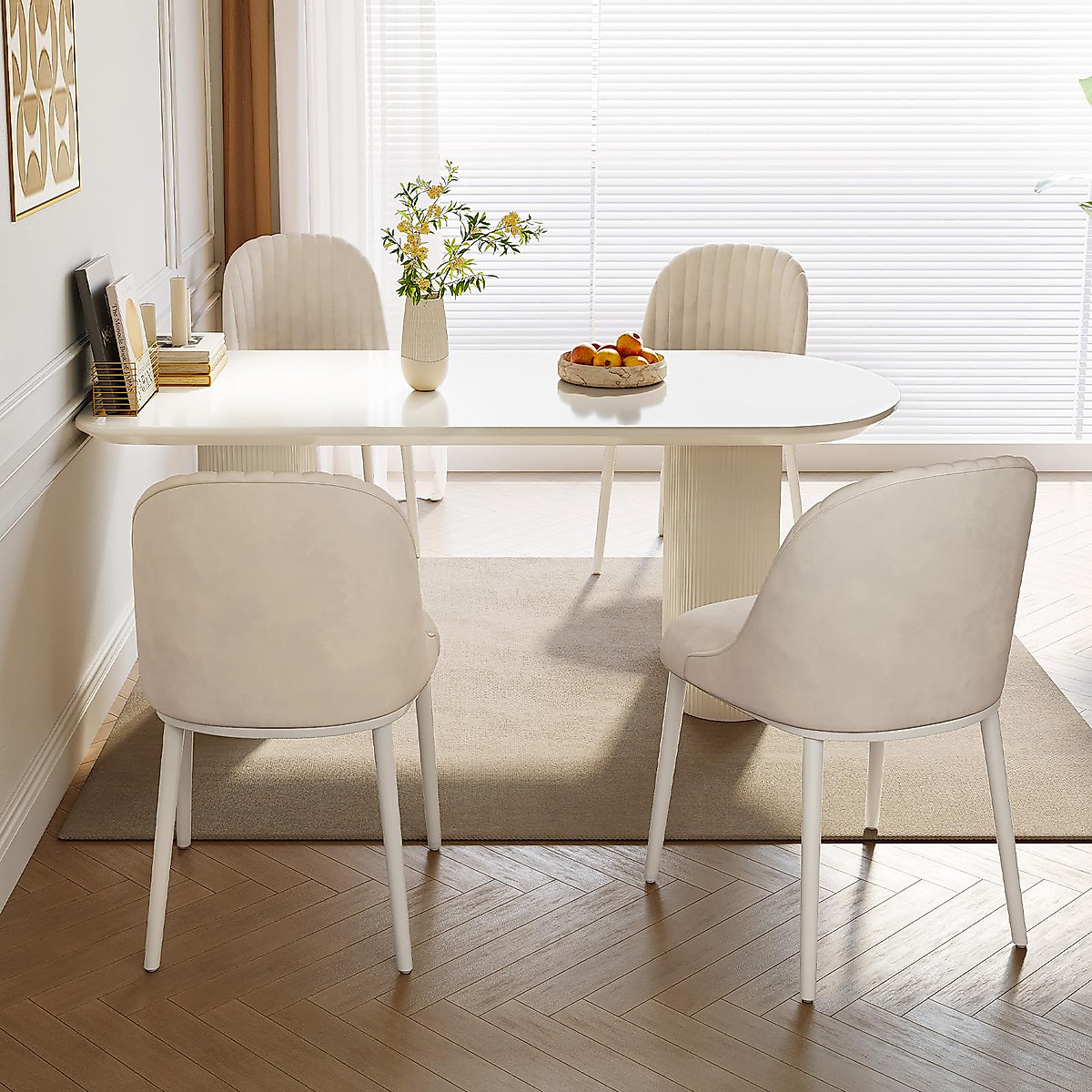 GraceNook 63" White Dining Table, Oval Dining Room Table, Modern Dining Table for 2,4,6 Person, Kitchen Table, Nook Dining Table Set for Dining Room,Kitchen,Breakfast Nook or Reception Room