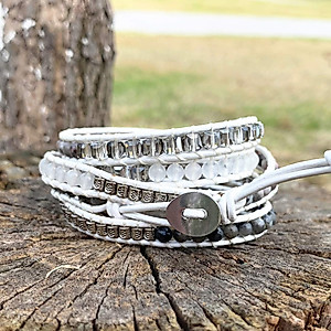 YGLINE Handmade Wrap Bracelet Turquoise, Jasper & Amazonite Natural Stones Leather Charm 5 Strands Boho Bracelet