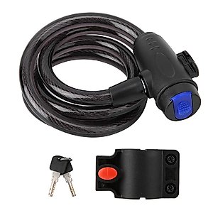 Wear-Resistant with Mounting Bracket Anti-Theft Bike Lock, Black Durable Bike Lock, Coiled Bike Locks for Indoor Outdoor