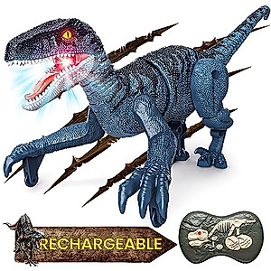 Tecnock Remote Control Dinosaurs, Mini Dinosaur Toys for Kids 3-5 5-7, 2.4GHz Walking RC Robot Dinosaur with Lights, Gifts for Boys Girls Age 4 5 6 7 8-12