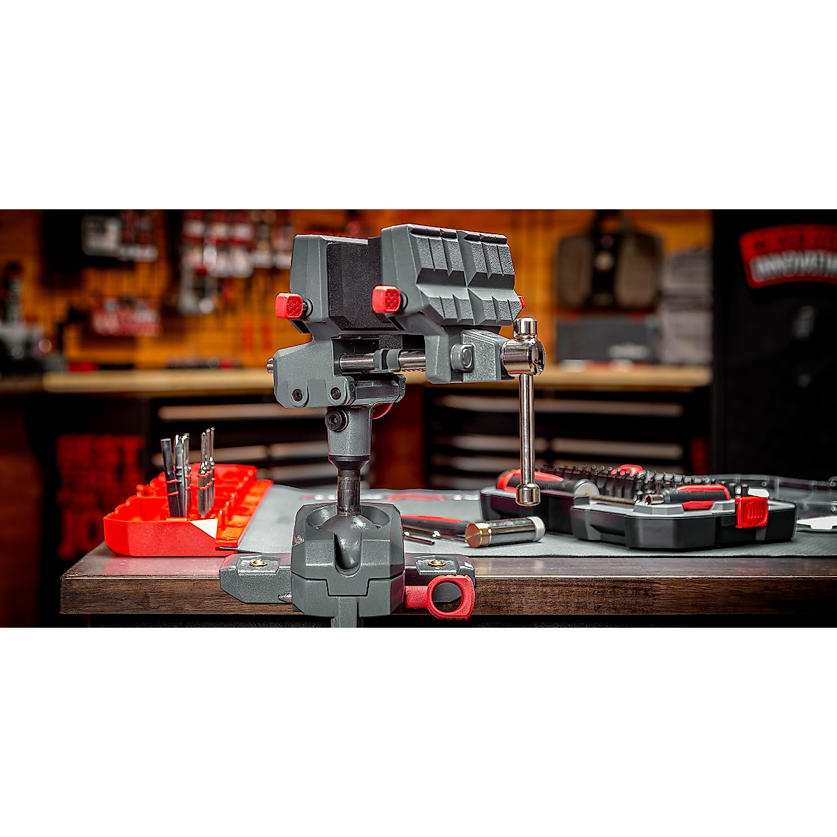 Real Avid Vise - 360° Swiveling Bench Vise for Optimal Positioning, Versatile Applications, 5" Jaw Width Vise for Cleaning, Maintenance, Woodworking & More High-Torque Applications up to 100 ft-lb