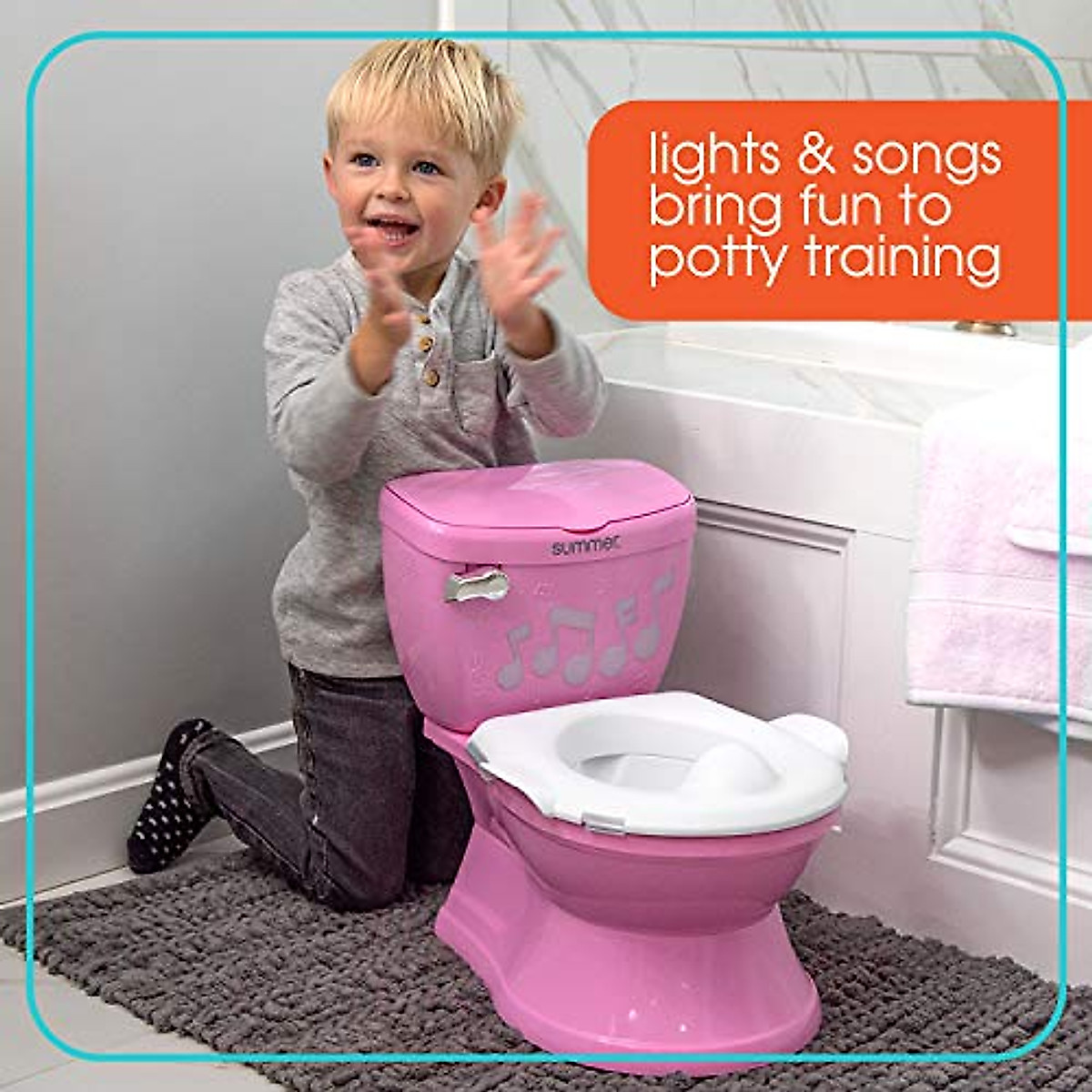 Summer My Size Potty Lights and Songs Transitions, Pink - Realistic Potty Training Toilet with Interactive Handle that Plays Music for Kids, Removable Potty Topper/Pot, Wipe Compartment, Splash Guard