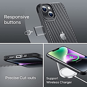 Auleegei Designed for iPhone 14 Case, [Military Grade Drop Tested] Slim Thin Shockproof Phone Case Translucent Anti-Scratch Carbon Fiber Hard PC Back and Soft TPU Bumper Edge, 6.1 inch, Back