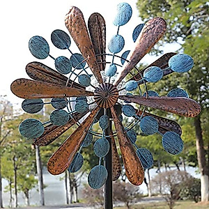 NUENUN Wind Spinner Outdoor Metal - Multi-Color Seasonal LED Lighting Solar Powered Glass Ball with Kinetic Wind Spinner Dual Direction for Patio Lawn & Garden