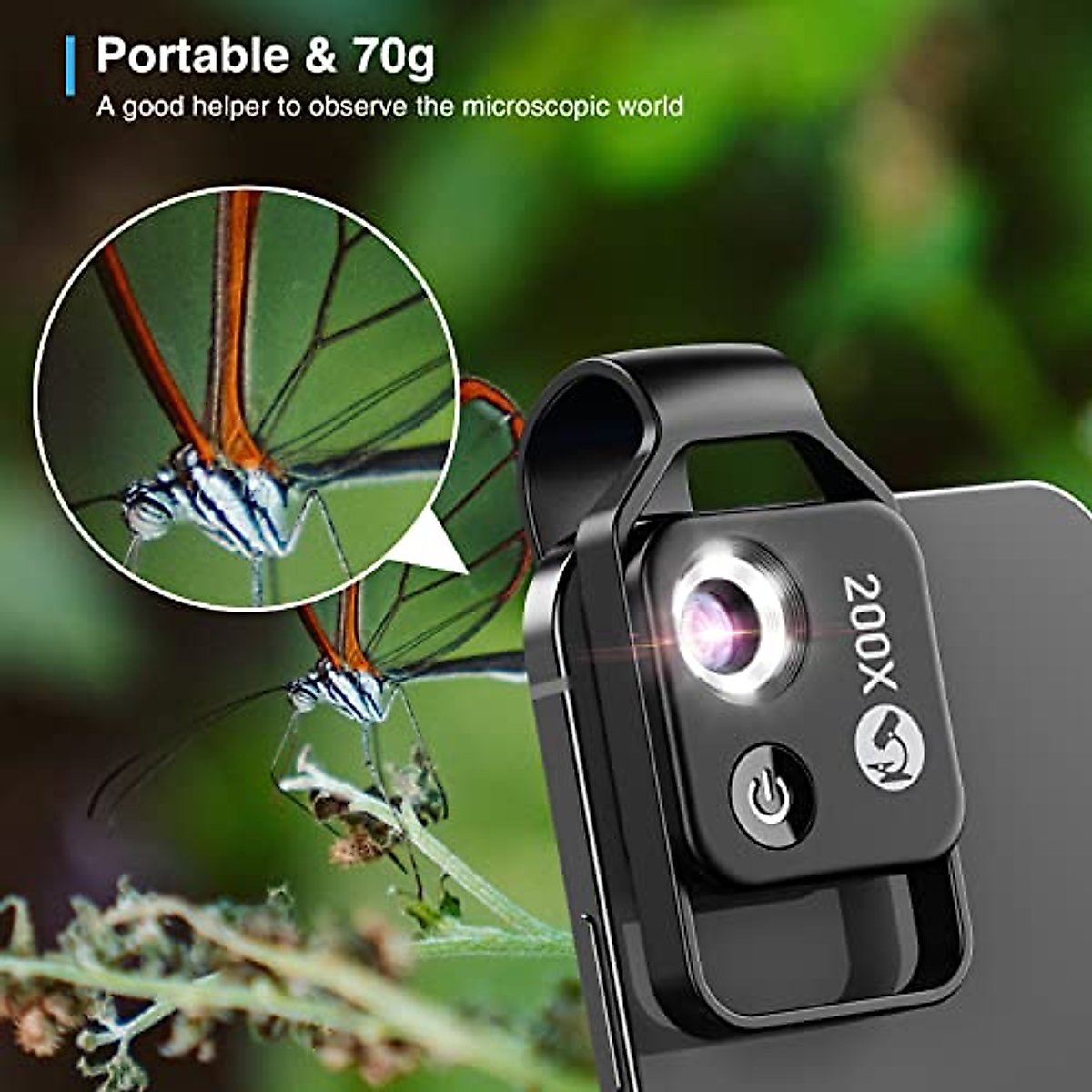 Microscope for Phone 200X Mini Universal Clip USB Pocket Microscope with Phone Microscope HD Optical Lens and Magnifying Digital Microscope for iPhone Android Phone with LED Ligth for Adult & Children
