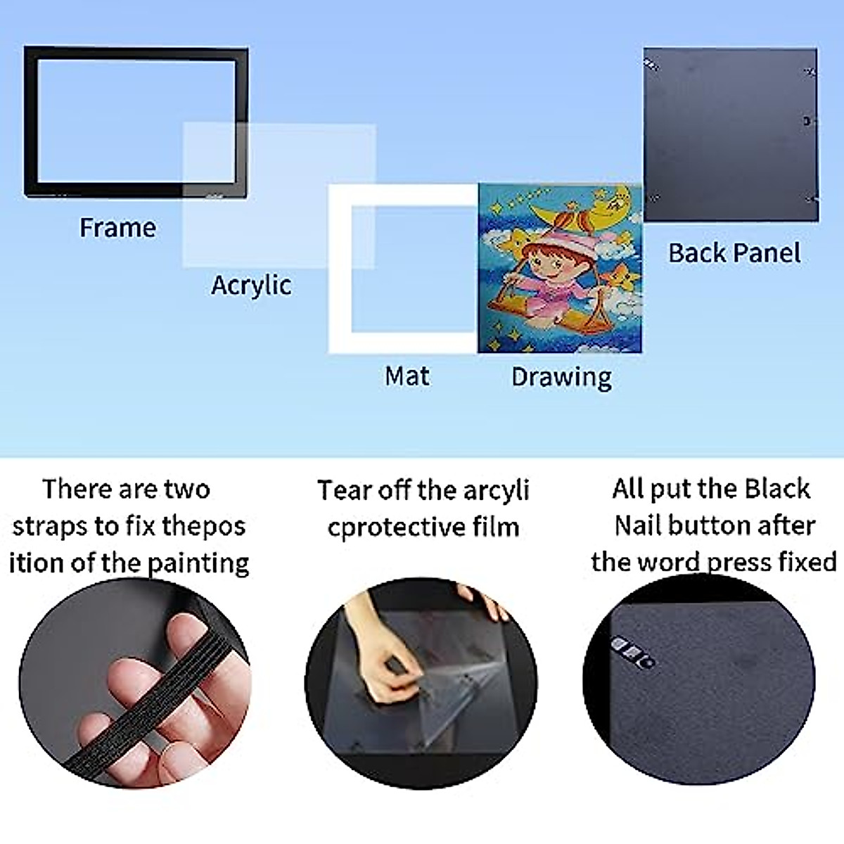 biuonga Kids Art Frames, Front Opening Picture Display for 3D Art, A4 Artwork, Crafts, and Drawings, Holds up to 50 Pieces, Perfect for Hanging, Portfolio Storage, and Children's Art (Black) 1pc