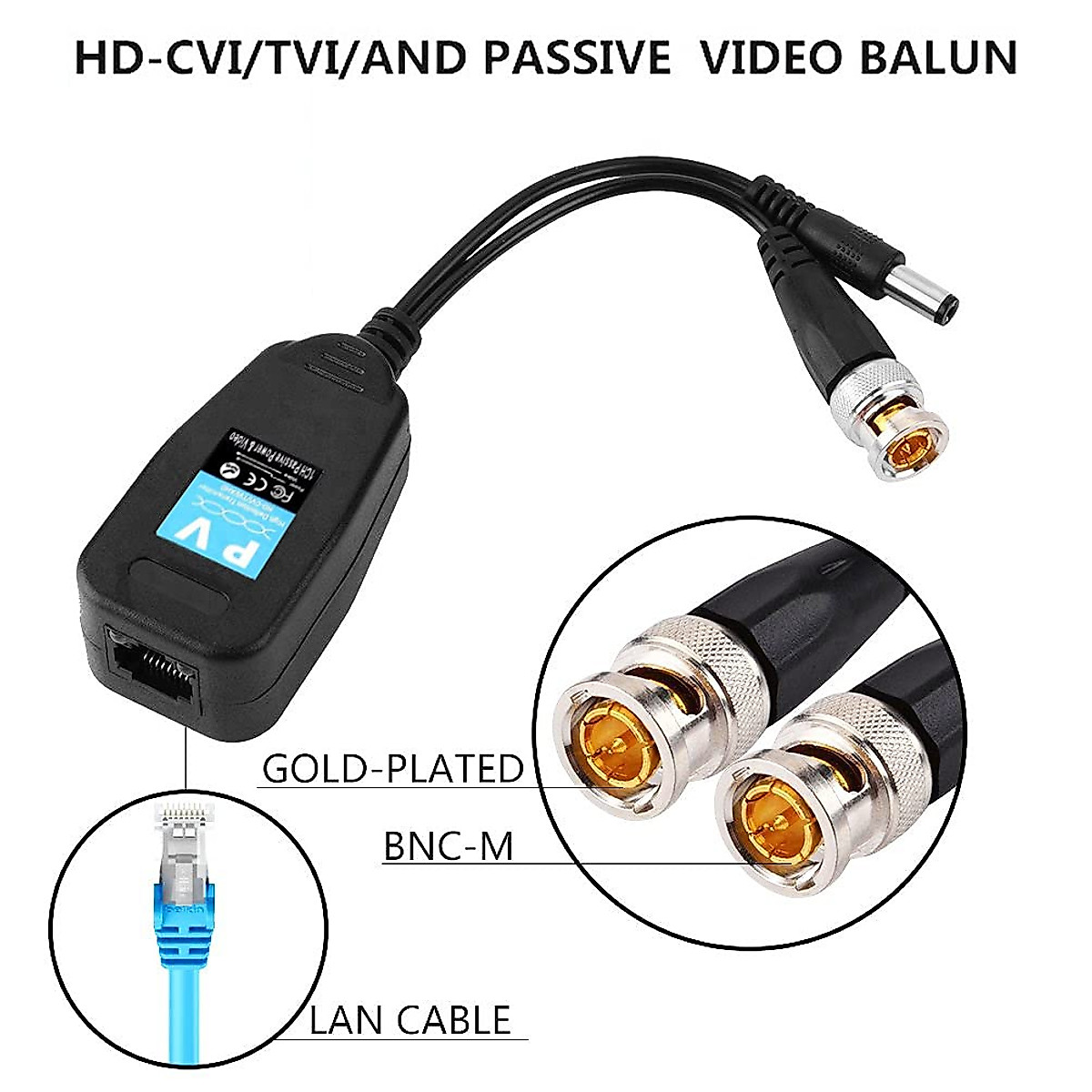 Passive Video Balun 4 Pairs RJ45 Transceiver Transmitter HD-CVI/TVI/AHD/CVBS with DC Built-in Transient Suppression Protection for 720P/960P/1080P/5MP CCTV Security DVR Surveillance Camera System