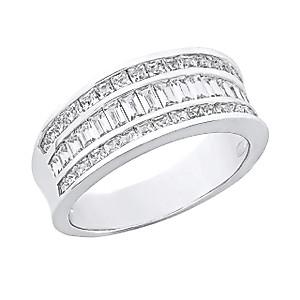 .925 Sterling Silver & Baguette Cut and Princess Cut Cubic Zirconia Channel Set Band Style Statement Ring - Size 6
