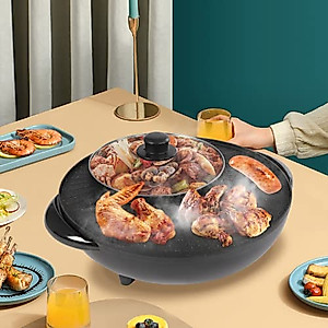 SNKOURIN Hot Pot with Grill 2 in 1, Multifunctional Smokeless Korean Barbecue Grill, Indoor Electric Hotpot Grill Combo, Capacity for 3-5 People, Non-stick Black 110v