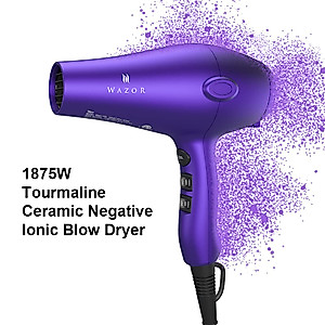 Purple Professional Light Weight Hair Dryer 1875W Tourmaline Ceramic Negative Ionic Blow Dryer with Diffuser & Concentrator & Comb