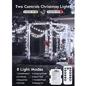 Outdoor Fairy Lights Battery Operated, 2 Pack Twinkle String Lights with Remote, 5 Feet 60 LEDs Firecracker Starry Lights for DIY Wreath Wedding Party Bedroom Mason Jar Holiday Christmas, Pure White