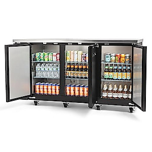 PEAKCOLD 3 Door Commercial Back Bar Cooler - Beer Fridge - Under Counter Refrigerator; 72" W