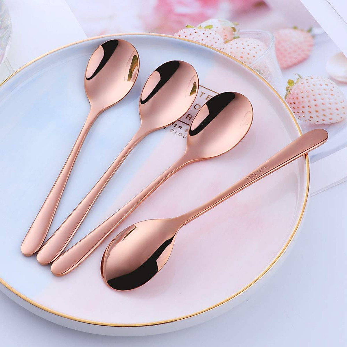 BuyGo 4-Piece Espresso Coffee Spoon 6 Inch Rose Gold Small Teaspoon Copper Mini Spoons for Cake Dessert Appetizer, Dishwasher Safe
