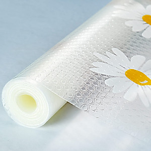 Waterproof Shelf and Drawer Liners for Kitchen Cabinet, Refragerator Mats Bathroom Sink Liner No Slip Cupboard Mats Non Adhesive EVA Place Mats Roll - Clear Daisy 17.7"×78.7"