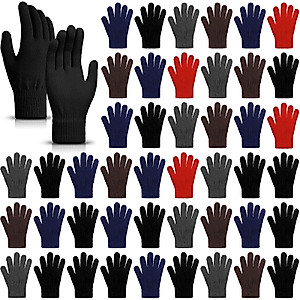 Tarpop 48 Pcs Winter Gloves Bulk Knit Winter Gloves for Women Men Cold Weather Gloves for Homeless Stretchy Cloth Gloves (Multi Color)