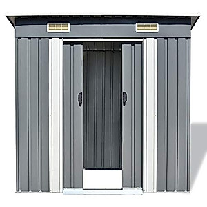 Festnight Garden Shed Metal Storage Shed Galvanized Steel Double Sliding Doors Outdoor Tood Storage Shed Patio Lawn Care Equipment Pool Supplies Organizer Gray 74.8 x 48.8 x 71.3 Inches (W x D x H)
