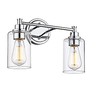 FEMILA Modern Bathroom Light Fixtures, 2-Light Bathroom Vanity Lights Over Mirror with Clear Glass Shade, Chrome Finish, 4FYC56B-2W CH