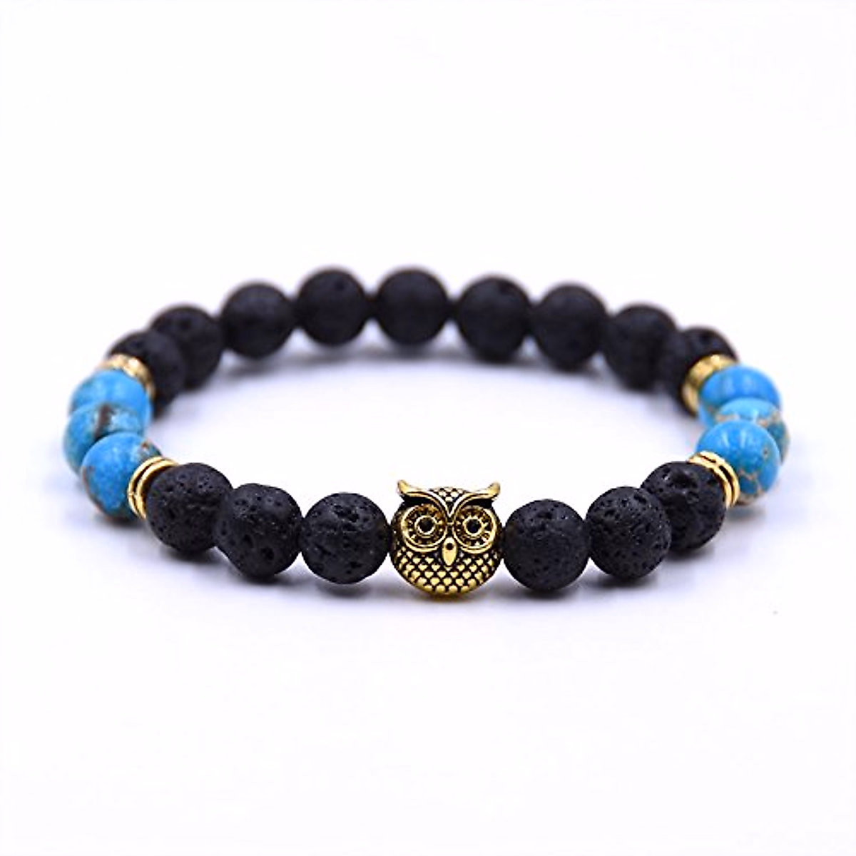 JOYA GIFT Chakra Lava Stone Owl Beads Bracelets Mens Womens Friendship Bracelets Set