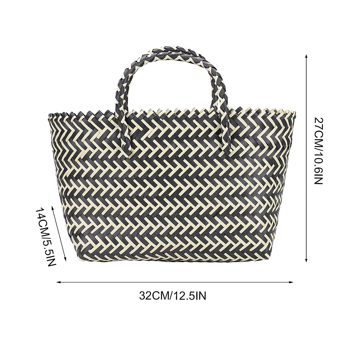 Cabilock Handmade Moroccan Market Basket Large Capacity French Wicker Basket Straw Beach Bag Vegetables Shopping Basket with Handle for Women Shopping Laundry Black