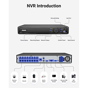 ANNKE 12MP 16 Channel PoE NVR with 2TB Hard Drive, Ultra HD Home Security Network Video Recorder Supports 12MP/8MP/5MP/6MP/4MP ANNKE PoE IP Cameras, 24/7 Surveillance Recording, 4CH AI Features