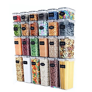24 Pack plastic kitchen organizer food Storage containers with Lids, For sugar flour, Cereal, dry food.