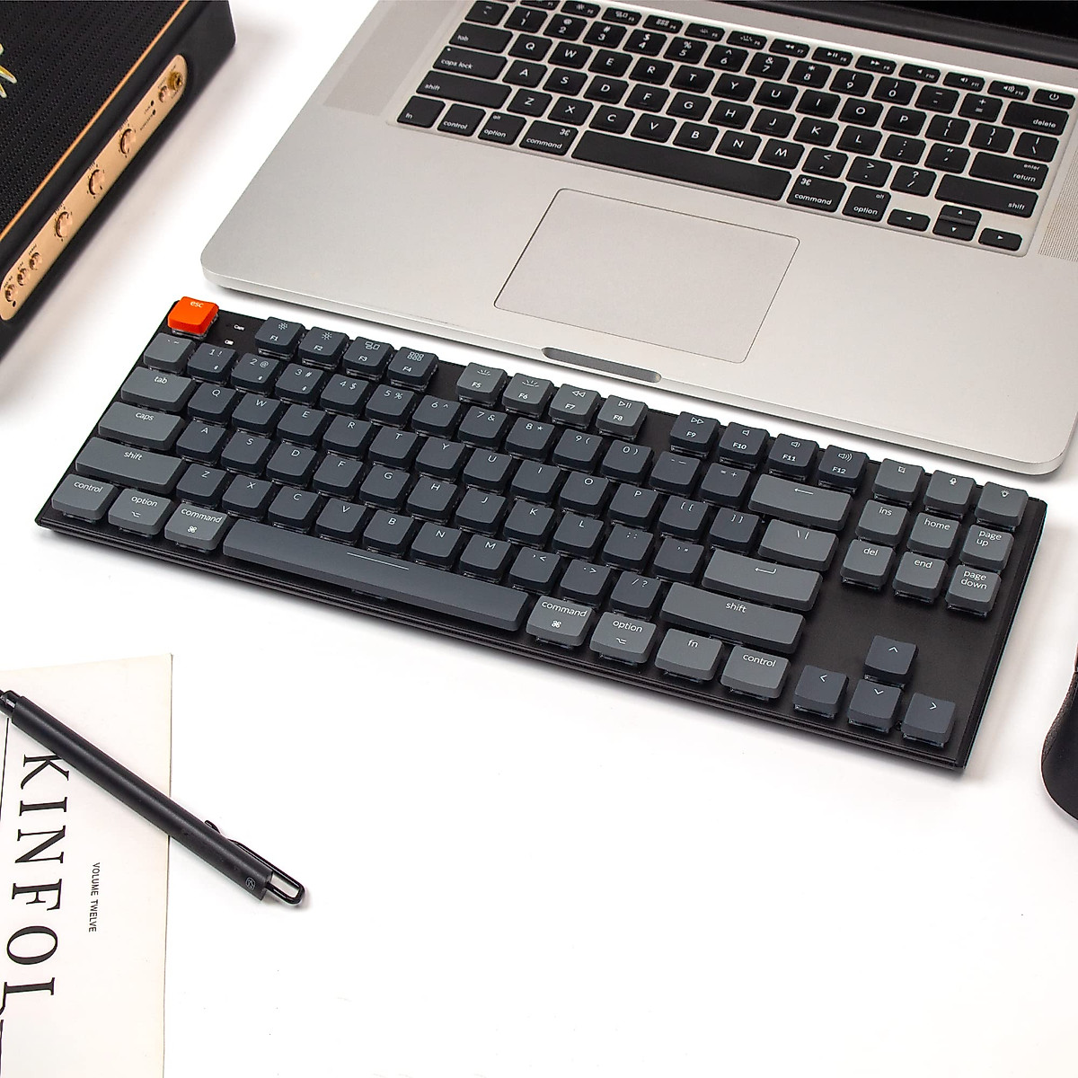 Keychron K1 RGB Hot-swappable Tenkeyless Layout Ultra-Slim Wireless Bluetooth/Wired USB Mechanical Keyboard for Mac Windows with Low-Profile Keychron Optical Blue Switch Full Aluminum - Version 5
