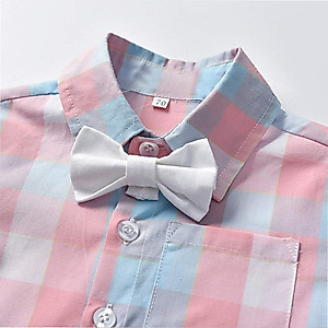 Moyikiss Studio Baby Boys Gentleman Outfit Suits, Infant Boys Short Pants Set, Short Sleeve Shirt+Suspender Pants+Bow Tie (Pink, 120/5Years)