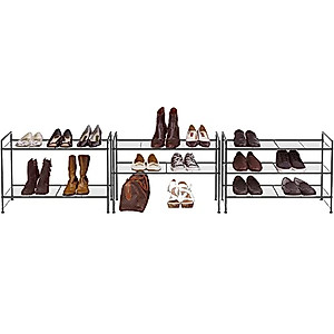 Simple Houseware 3-Tier Stackable Shoe Rack Storage Shelf, Black